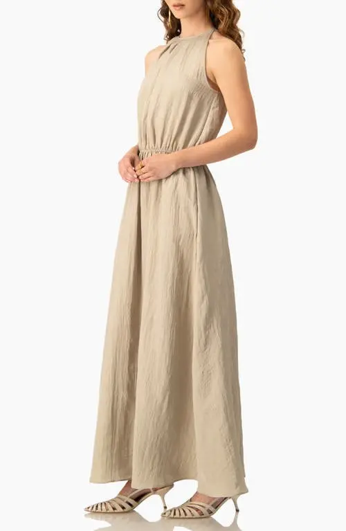 IVONNE Sleeveless Crinkle Halter Maxi Dress