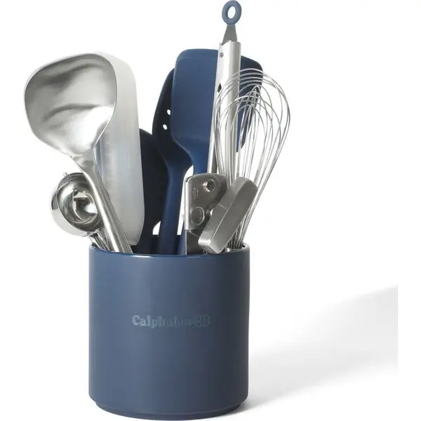 CALPHALON Edge 10-piece Stainless Steel And Silicone Kitchen Utensil Set With Crock - Navy