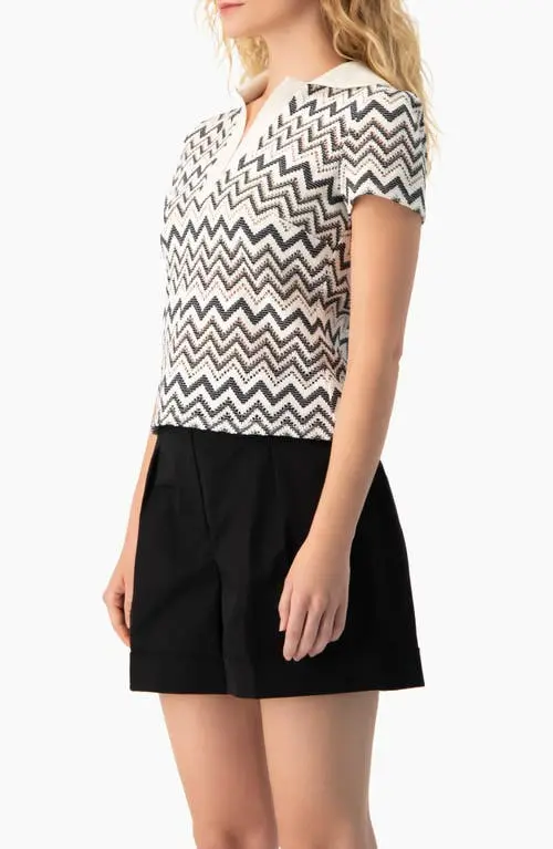 IVONNE Multicolor Chevron Knit Collared Polo Blouse