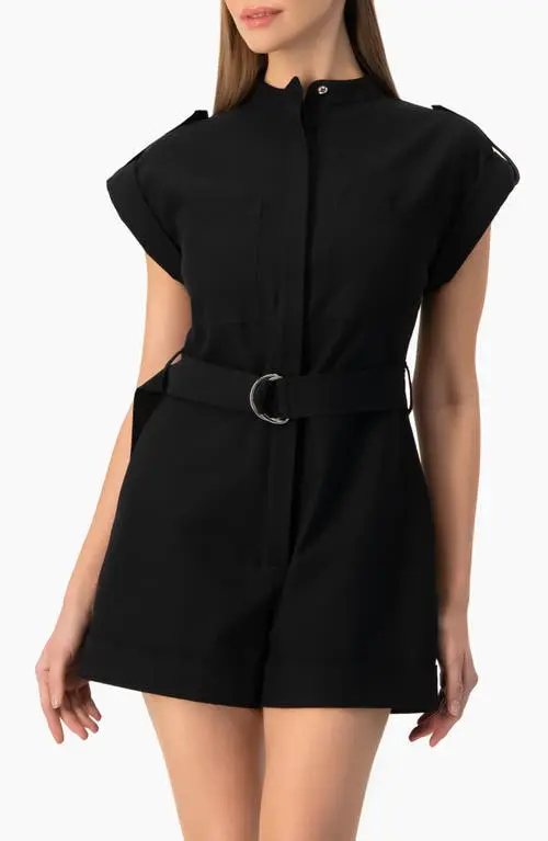 IVONNE Structured D-ring Belt Collared Sleeveless Jumpsuit Romper - Black