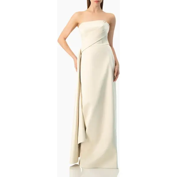 IVONNE Strapless Sculpted Drape Gown - Beige