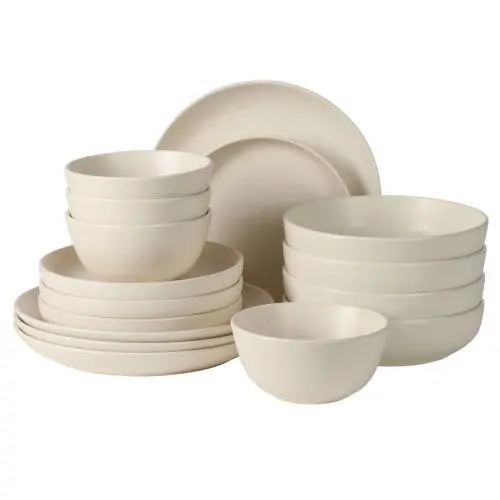 GIBSON ELITE Leeds Court 16-piece Speckle Reactive Glaze Stoneware Dinnerware Set - Beige