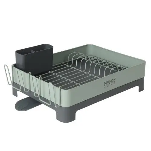 GIBSON HOME Nestcraft Full-size Dish Rack With Drain Board And Flatware Caddy - Green