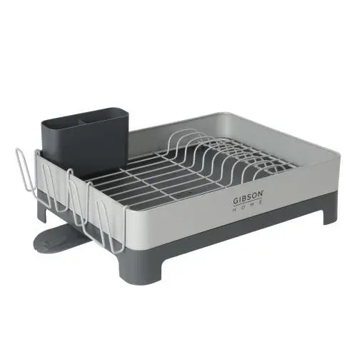 GIBSON HOME Nestcraft Full-size Dish Rack With Drain Board And Flatware Caddy - Grey