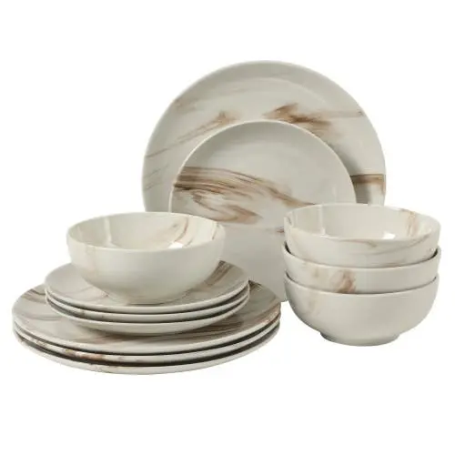 GIBSON HOME Cloudlight Decorated Porcelain Dinnerware Set - Brown
