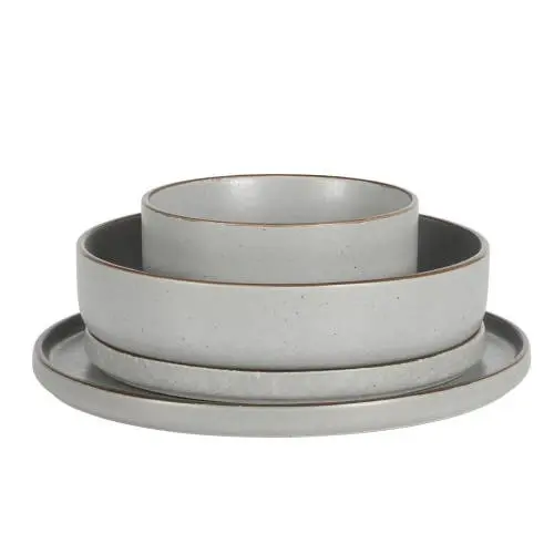 GIBSON ELITE Gelston Stoneware Matte Reactive Glaze Plates And Bowl Dinnerware Set - Grey