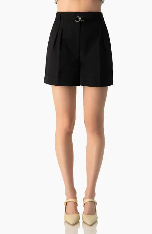 IVONNE High-waist Tailored Wide-leg Cuffed Shorts - Black
