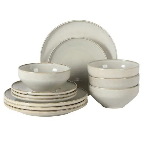 GIBSON ELITE White Sands Plates And Bowls Sets, Stoneware Dinnerware Sets - Ash
