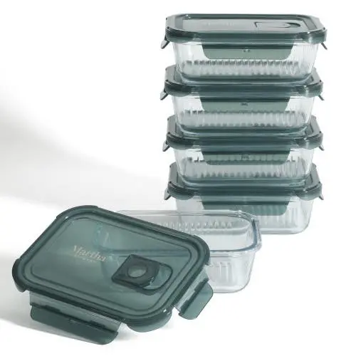MARTHA STEWART Shadowbrook 10-piece Borosilicate Glass Airtight Food Storage Container Set