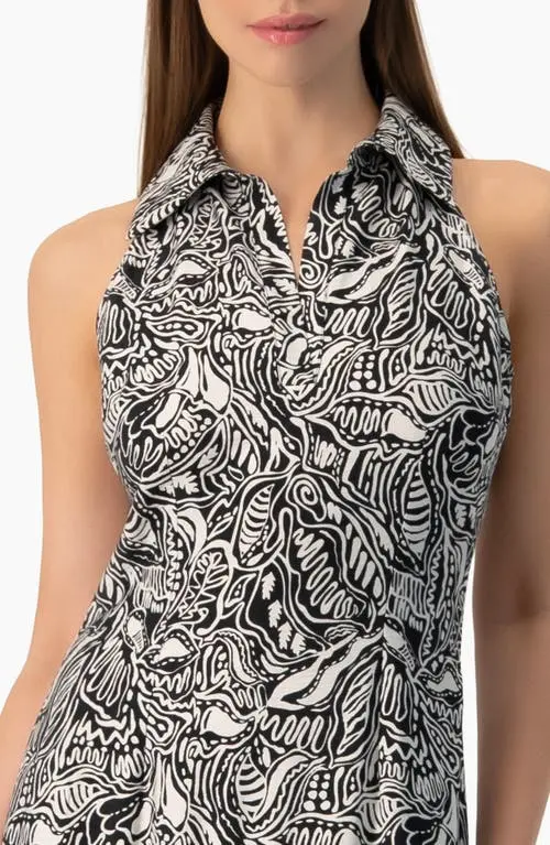 IVONNE Abstract Graphic Print Halter-neck Fitted Maxi Dress
