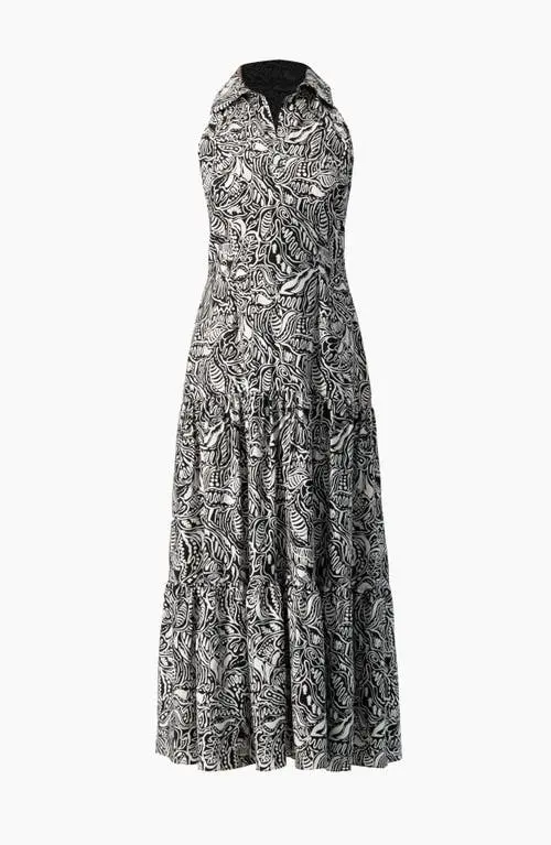 IVONNE Abstract Graphic Print Halter-neck Fitted Maxi Dress