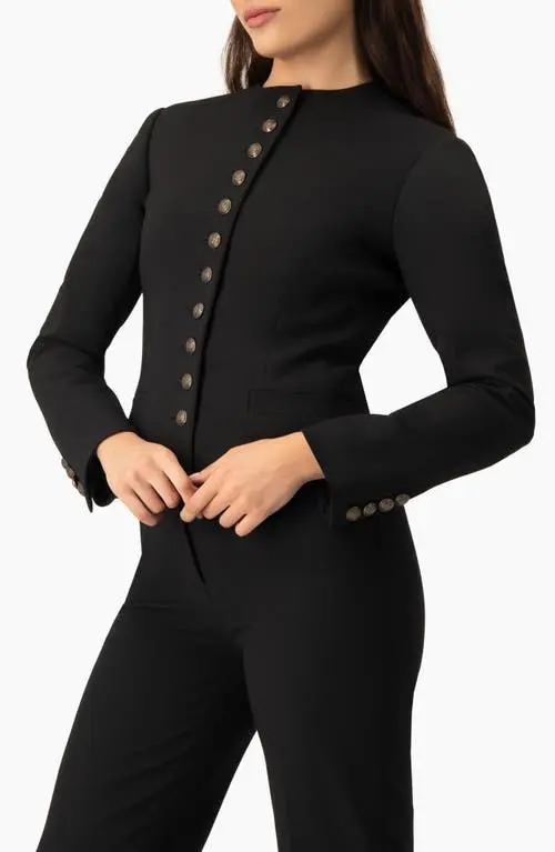IVONNE Collarless Tailored Blazer With Gold Crest Buttons