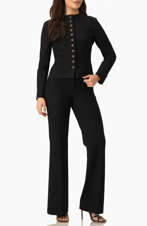 IVONNE Collarless Tailored Blazer With Gold Crest Buttons