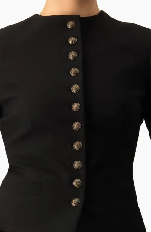 IVONNE Collarless Tailored Blazer With Gold Crest Buttons