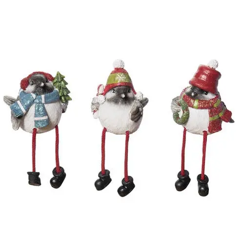 TRANSPAC Multicolor Christmas Bundled Up Birds Shelf Sitter Set Of 3 - Multicolored
