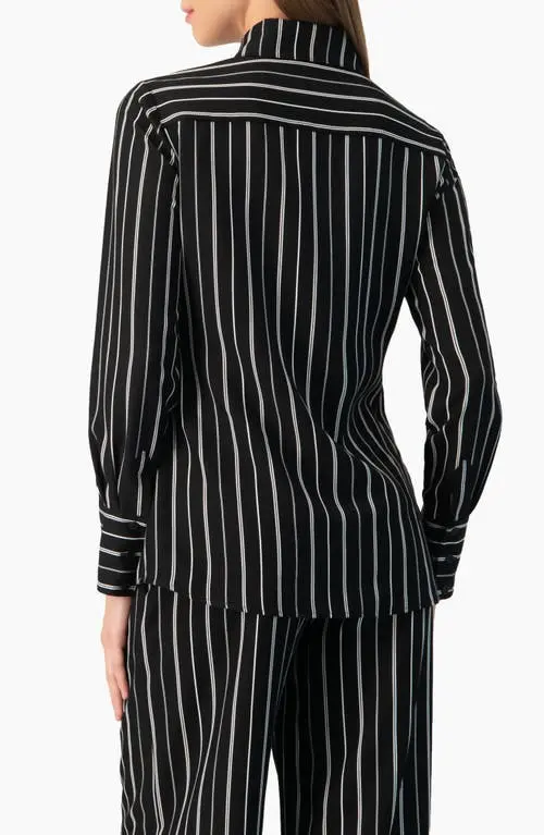 IVONNE Pinstripe Fitted Long-sleeve Button-front Shirt