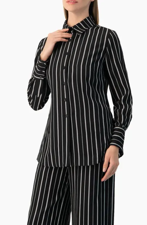 IVONNE Pinstripe Fitted Long-sleeve Button-front Shirt