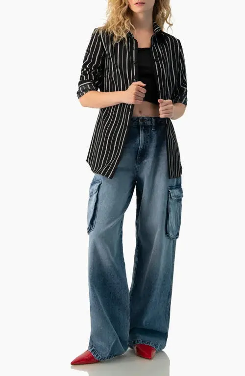 IVONNE Pinstripe Fitted Long-sleeve Button-front Shirt