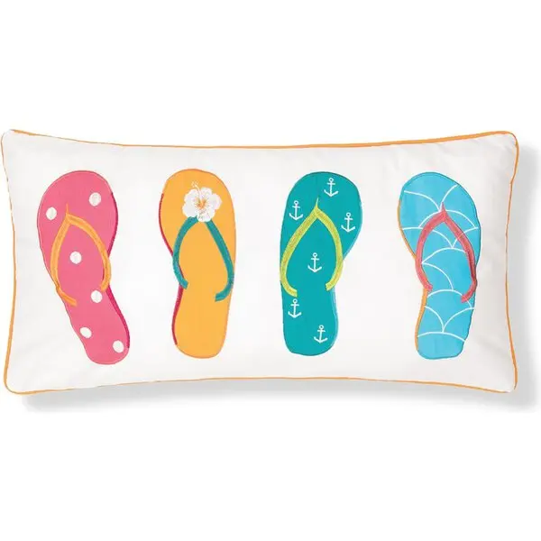 C&F HOME Flip Flops Mini Embroidered Cotton Blend Accent Pillow 12" X 24 - Blue