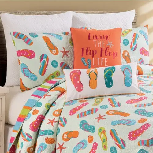 C&F HOME Flip Flops Mini Embroidered Cotton Blend Accent Pillow 12" X 24