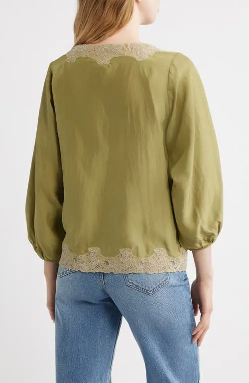 The Great. Long Sleeve Legacy Silk Top With Lace Detail