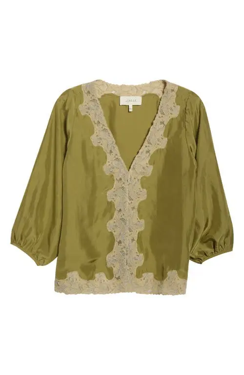 The Great. Long Sleeve Legacy Silk Top With Lace Detail