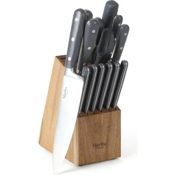 MARTHA STEWART Eastwalk 14-piece Forged Stainless Steel Knife Block Set With Acacia Wood Block - Gray