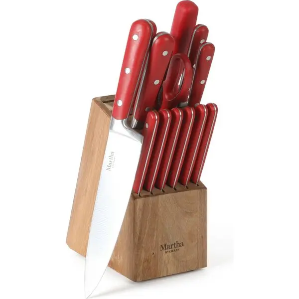 MARTHA STEWART Eastwalk 14-piece Forged Stainless Steel Knife Block Set With Acacia Wood Block - Red