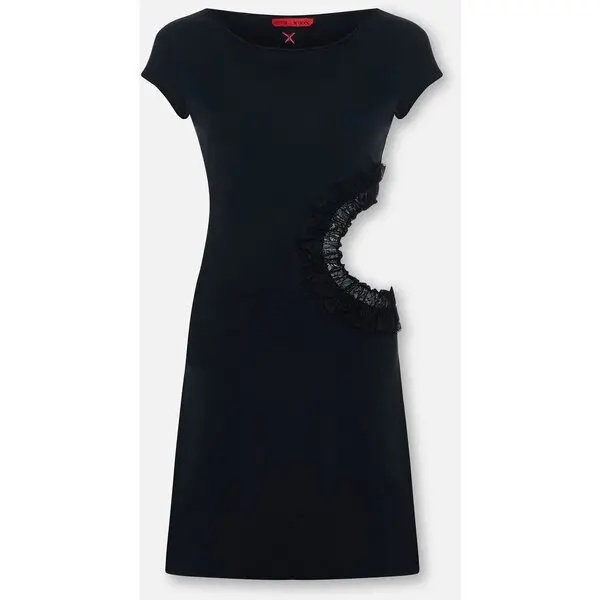 PCFG Daydreamers Short Sleeve Lace Detail Mini Dress - Black