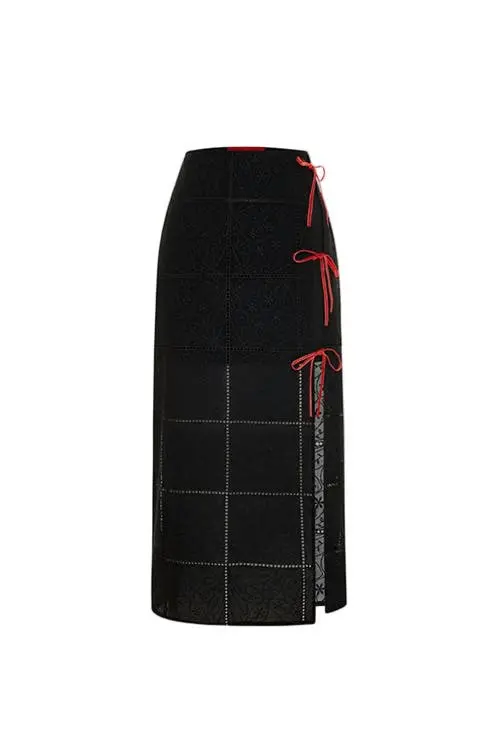 PCFG Embroidered Maxi Skirt With Slit Detail - Black