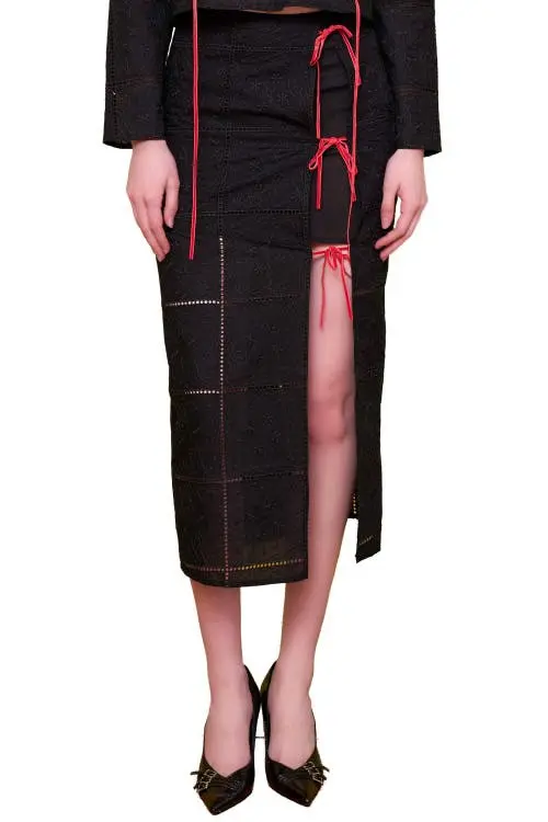 PCFG Embroidered Maxi Skirt With Slit Detail - Black