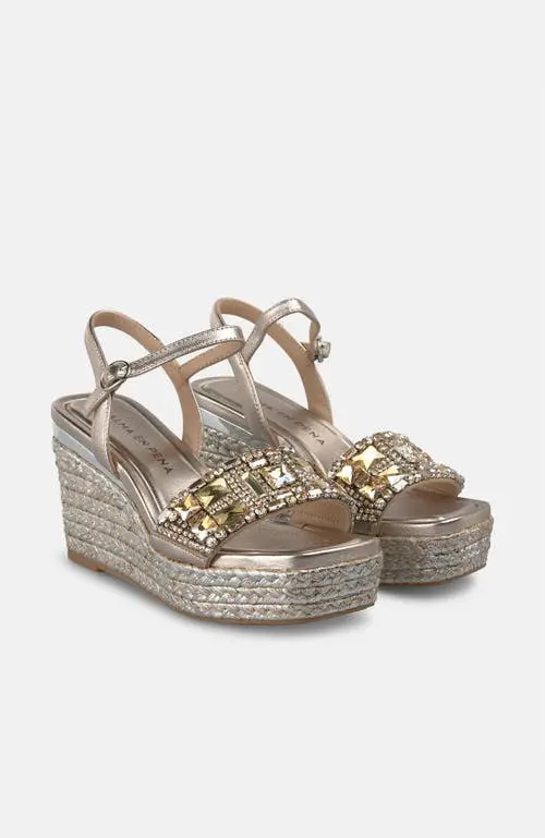 ALMA EN PENA Esparto Wedge Sandal With Rhinestone Strap