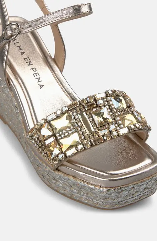 ALMA EN PENA Esparto Wedge Sandal With Rhinestone Strap