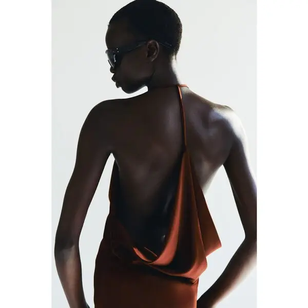 H&m Satin Halterneck Dress - Rust Red