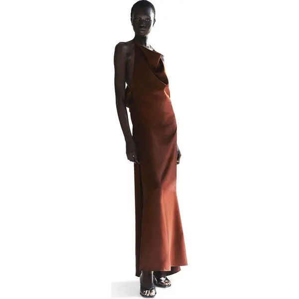 H&m Satin Halterneck Maxi Dress - Rust Red