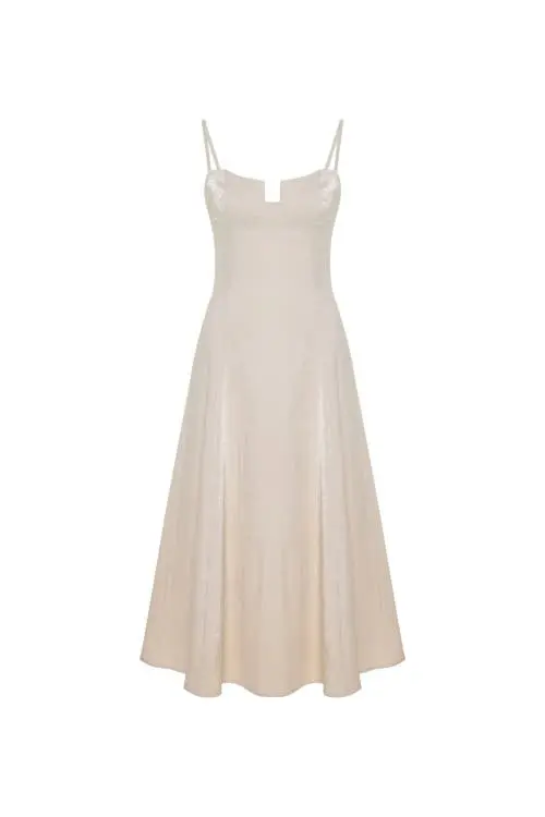PCFG Strappy Sweetheart Neckline Midi Dress - Beige
