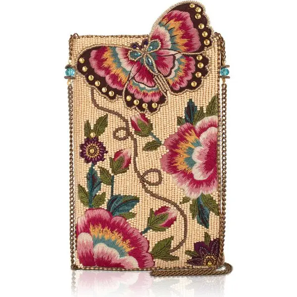 MARY FRANCES ACCESSORIES Butterfly Garden Crossbody Phone Bag - Ivory