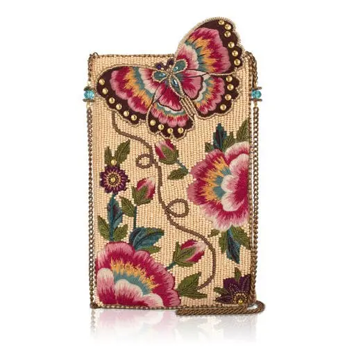 MARY FRANCES ACCESSORIES Butterfly Garden Crossbody Phone Bag - Ivory