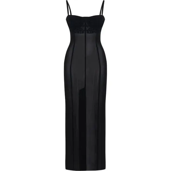 PCFG Strappy Tulle Detail Maxi Dress - Black