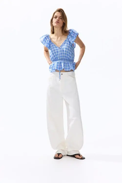 H&m Flutter-sleeved Peplum Blouse