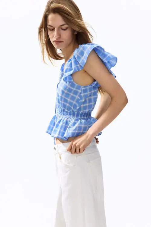 H&m Flutter-sleeved Peplum Blouse