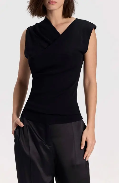 Ronen Chen Ronan Chen Asymmetrical Wrap Front Knit Top - Black