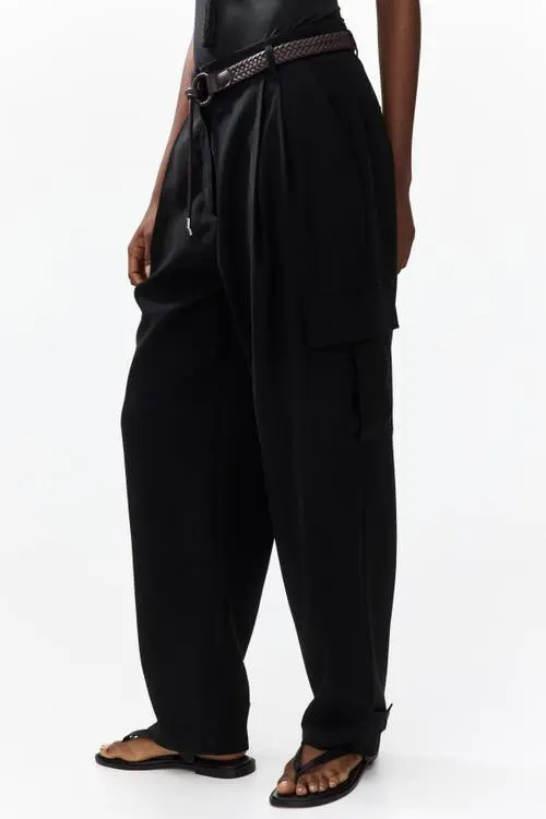 H&m Belted Barrel Trousers