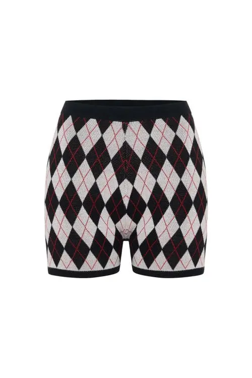 PCFG Daydreamers Argyle Knit Mini Shorts - Black
