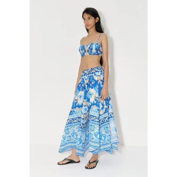 H&m Drawstring-detail Poplin Skirt - Blue/patterned