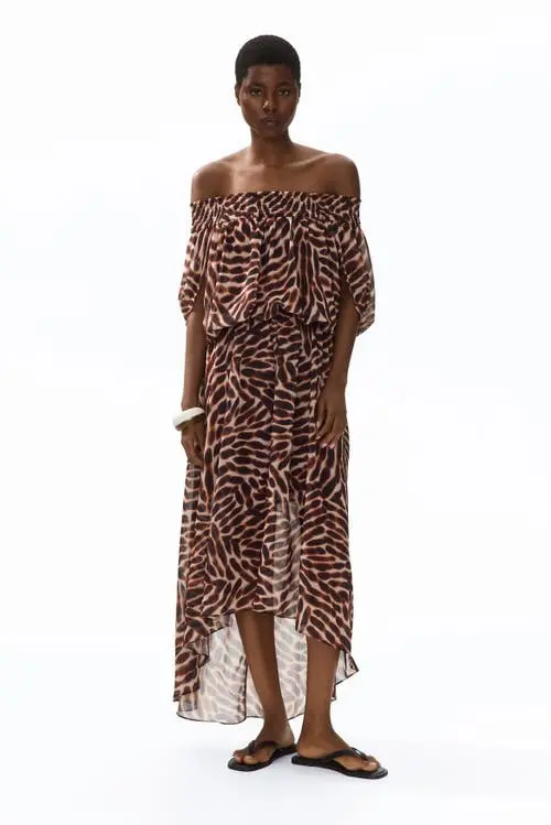 H&m Off-the-shoulder Chiffon Dress