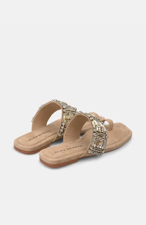ALMA EN PENA Square Toe Beaded Sandal - Beige