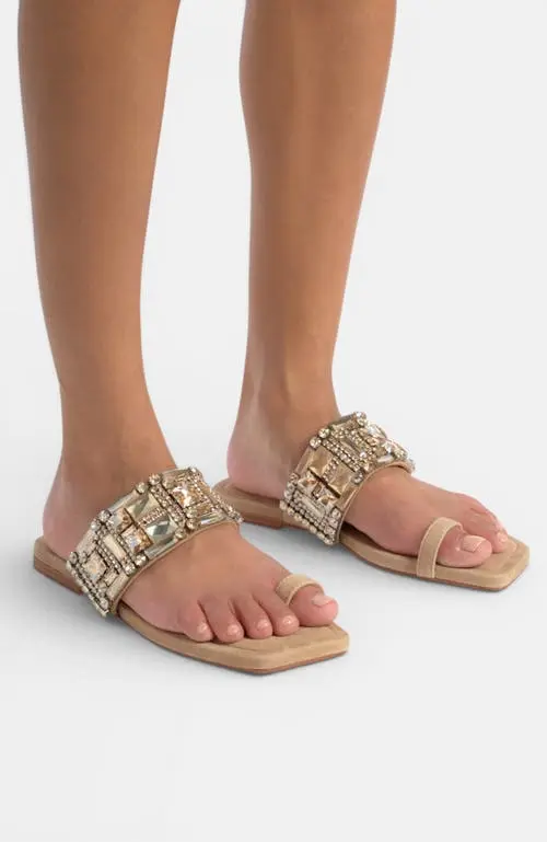 ALMA EN PENA Square Toe Beaded Sandal - Beige