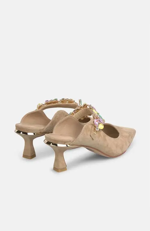 ALMA EN PENA Slingback Pumps With Rhinestone Strap - Sand