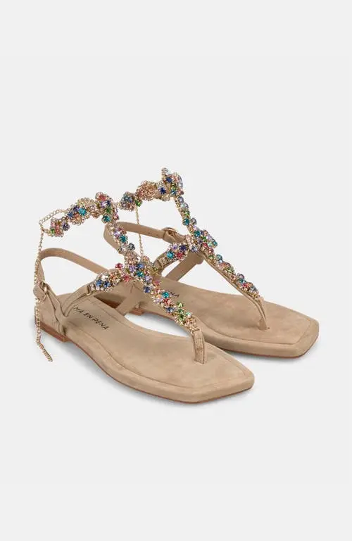 ALMA EN PENA Multicolour Rhinestone Sandal - Beige